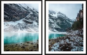 Obraz Plakáty V Rámu 53x73 cm Diptych Sada 2 obrazů Hory Jezero P2077