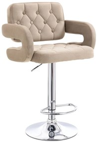 LuxuryForm DESIGN Barová židle ADRIA VELUR s kulatou stříbrnou podstavou – latte