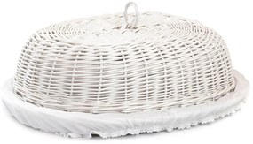 Chlebník proutěný ovalný bílý s látkou Musette VI: š.39 x hl.28 x v.13(cm)