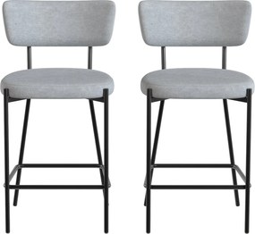 HOMCOM sada 2 čalouněných barových židlí — výška sedáku 63 cm, zakřivená opěrka, opěrka na nohy, kovové nohy, potah ve vzhledu lnu, světle šedá | Aoso