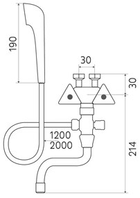 Mereo baterie kombinovaná kohoutková se sprchou pro nízkotl. ohřívače ramínko 30 cm sprcha hadice 2m mosaz chrom CBS602012M