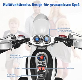 Costway Motocyklový motocykl napájený baterií ve stylu chopper bílá +, černobílý