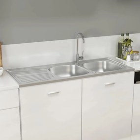 Kuchyňský dvojitý dřez stříbrný 1 200x500x155 mm nerezová ocel 147238