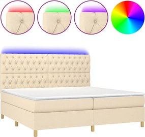 Box spring postel s matrací a LED krémová 200x200 cm textil 3135706