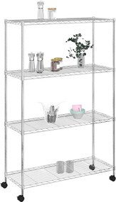 4patrový úložný regál na kolečkách 90x35x142 cm chrom 200 kg 324627