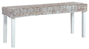 Lavice 110 cm bílý přírodní kubu ratan a masivní mahagon 285788
