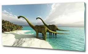 Wallmuralia Foto obraz sklo tvrzené Dinozaury na pláži 100x50