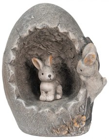 Šedá dekorace králíčci na vajíčku v dekoru kamene – 22x18x27 cm