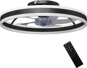HOMCOM 45W LED stropní ventilátor se světlem, reverzní DC motor, tichý, dálkové ovládání, 6 rychlostí, 3 barevné teploty, časovač, Ø50 cm, černý