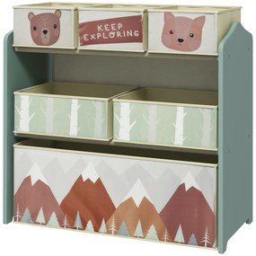 ZONEKIZ dětský regál na hračky se 6 vyjímatelnými boxy z netkané textilie, regál do dětského pokoje, do školky, 63 x 30 x 66 cm, zelený