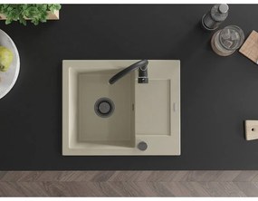 Mexen Enzo, granitový dřez 576x465x174 mm, 1-komorový, černá baterie Telma, béžová, 6506-69-670200-70