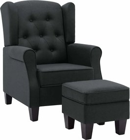 Křeslo s podnožkou tmavě šedé textil 320152
