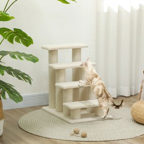 Schody pro psy a kočky PawHut 4stupňové plyšové béžové 63,5x43x60cm ideální pro starší zvířata