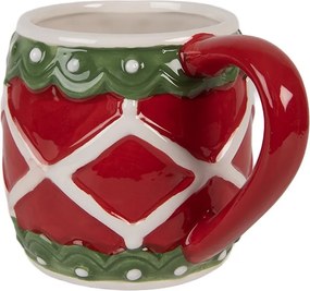 Červeno-zelený vánoční keramický hrnek - 13*10*9 cm / 375 ml
