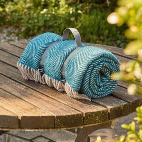 Pikniková vlněná deka Polo Herringbone Teal 183 x 150 cm Tweedmill
