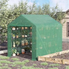 Skleník s 8 policemi Skleník na rajčata Skleníkový chladicí rám s dveřmi Zelený ocelový PE plast 244 x 180 x 210 cm