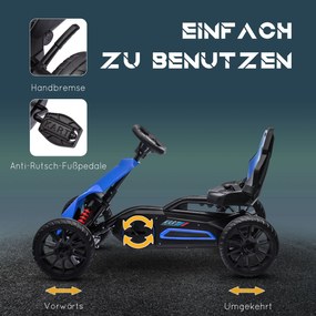 HOMCOM Motokára, dětské vozidlo s nastavitelným sedadlem, šlapací vozidlo, šlapací auto s ruční brzdou, čtyřkolka pro děti od 3 do 8 let, modrá | Aos…