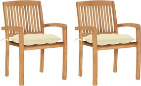 Zahradní židle 2 ks krémově bílé podušky masivní teak 3063269