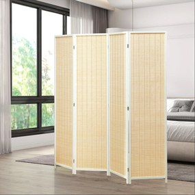 HOMCOM Skládací Oddělovač Místnosti 4 Panely 180x180 cm Ručně Tkaný z Bambusu a Bavlny Elegantní Dekorace do Obývacího Pokoj Bílá