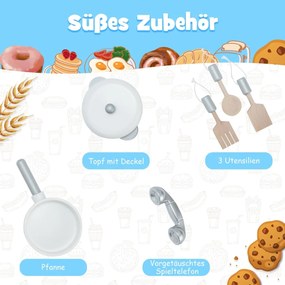 Costway Dětská kuchyňka s realistickým světlem a zvukem a doplňky, šedá