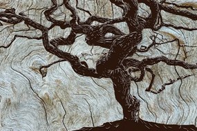Samolepící tapeta abstraktní strom na dřevě - 450x300 cm