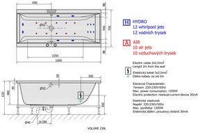 Polysan CLEO HYDRO-AIR hydromasážní vana, 160x75x48cm, bílá 93611HA