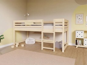 Benlemi Nízká vyvýšená postel TULY s žebříkem 90x200 cm Zvolte barvu: Pastelově růžová, Zvolte stranu: Vlevo, Zvolte variantu: Bez závěsu