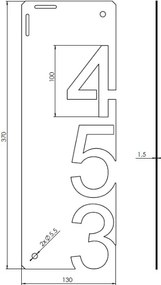 Domovní číslo tabulka lakovaná 4 Velikost: 13 x 37 cm  (L), Odstín: RAL 7016 - Antracit
