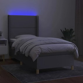 Box spring postel s matrací a LED světle šedá 100x200 cm textil 3138773
