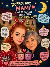 Srdcem darované Veselá osobní ilustrace na přání – Tištěný plakát A4 Varianta grafického zpracování:: Kreslený styl