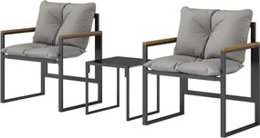 Outsunny 3dílný bistro set pro 2 — kovový rám, polstrovaná křesla a odkládací stolík, zahradní nábytek na balkon, terasu nebo trávník | Aosom