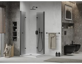 Mexen Lima Duo skládací sprchový kout 90 x 90 cm, Průhledné, Černá + sprchová vanička Flat - 856-090-090-70-02-4010B