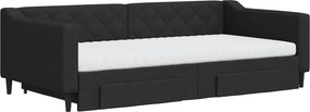 Válenda s přistýlkou a zásuvkami černá 100 x 200 cm textil 3197487