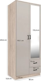 Skříň se zrcadlem 2D2S dub sonoma / kašmír Kami