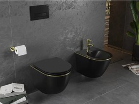 Mexen Lena, závěsný bidet 480x370x325 mm, černá matná - zlatý okraj, 35224875