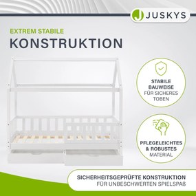 Juskys Dětská domečková postel Marli 90 × 200 cm se zásuvkami Barva: přírodní, Velikost: 90 × 200 cm