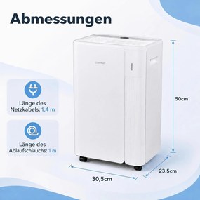 Costway Odvlhčovač 20 L/den s kolečky a 3 Režimy odvlhčování Přenosný vysoušeč