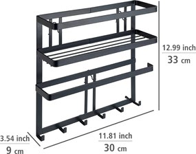 GALA multifunkční kuchyňská police s držákem na papírové utěrky a háčky, černá, WENKO