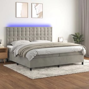 Box spring postel s matrací a LED světle šedá 200x200 cm samet,  3136383