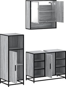 3dílný set koupelnového nábytku šedý sonoma kompozitní dřevo 3301003