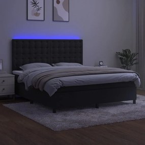 Box spring postel s matrací a LED černá 180x200 cm samet 3136379