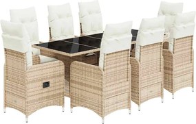 9dílný zahradní bistro set s poduškami béžový polyratan 3277105