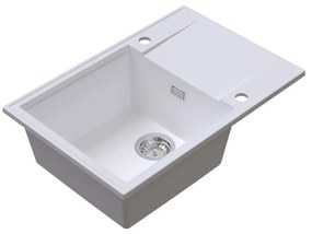 Sink Quality Sink55, kuchyňský granitový dřez 680x460x215 mm + chromový sifon, bílá, SKQ-SINK.W.1KDO.X