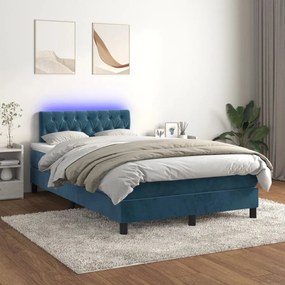 Box spring postel s matrací a LED tmavě modrá 120x200 cm samet 3134577