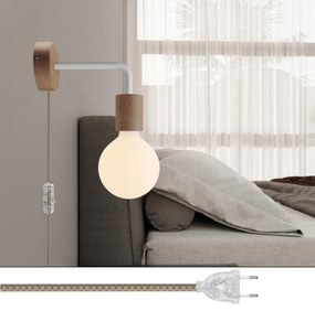 creative cables Spostaluce, nástěnná dřevěná lampa s prodloužením do tvaru l s vypínačem a zástrčkou Barva: Neutrální-matná bílá