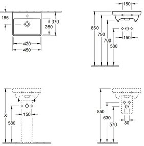 Villeroy & Boch 73584501 - Závěsné umyvadlo AVENTO 45x37 cm keramika/bílá