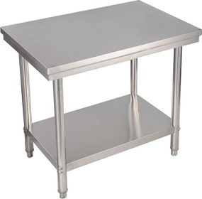 Costway Nerezový kuchyňský stůl gastro s mezipolí – 92 × 61 × 90 cm, stříbro