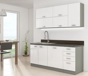 Designová kuchyň Bianka 180 cm - šedá/bílý lesk