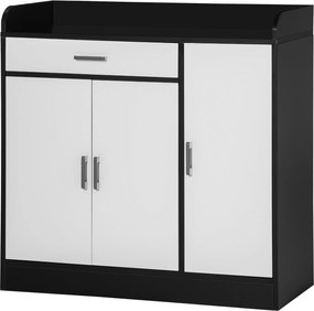 HOMCOM Moderní kuchyňská skříň z MDF se 2 skříňkami, 1 zásuvkou a nastavitelnými policemi, 90x40x90 cm, Černá a bílá | Aosom