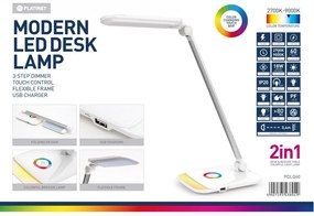 CHINATSU LED stolní stmívatelná lampa s nočním RGB světlem, 12W, teplá-studená bílá, bílá PDLQ60